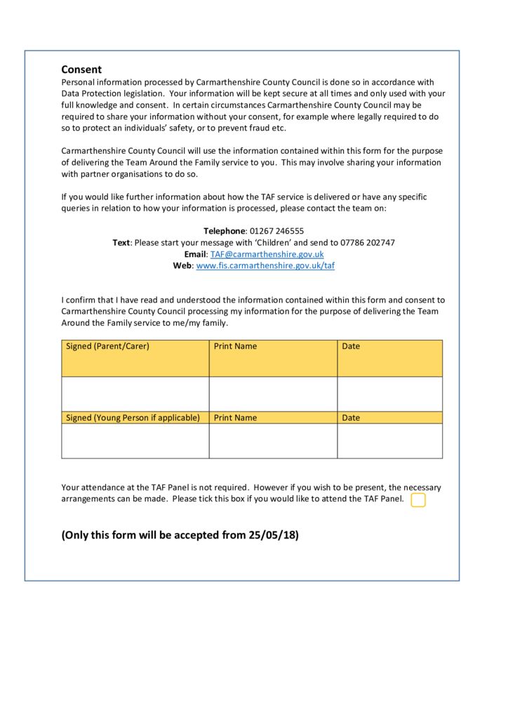 TAF Consent English - Carmarthenshire Family Information Service