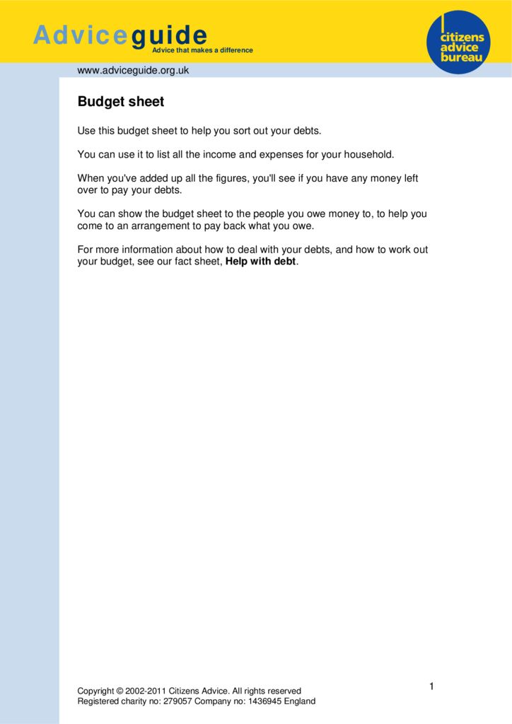 budget sheets CAB - Carmarthenshire Family Information Service