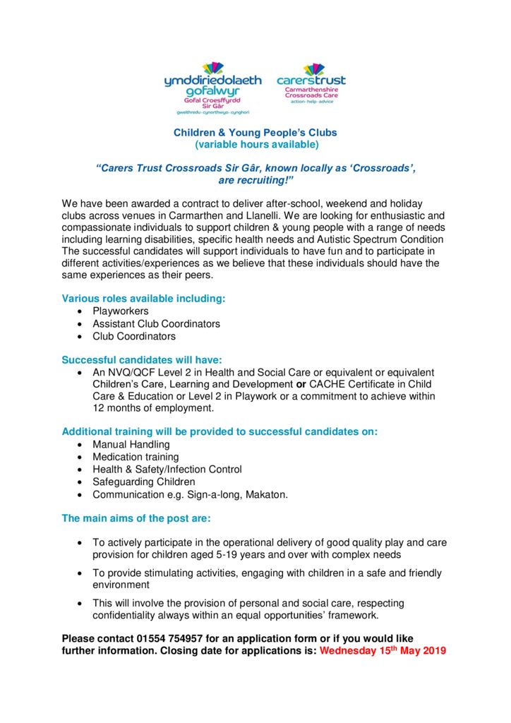 Job Advert - Carmarthenshire Family Information Service