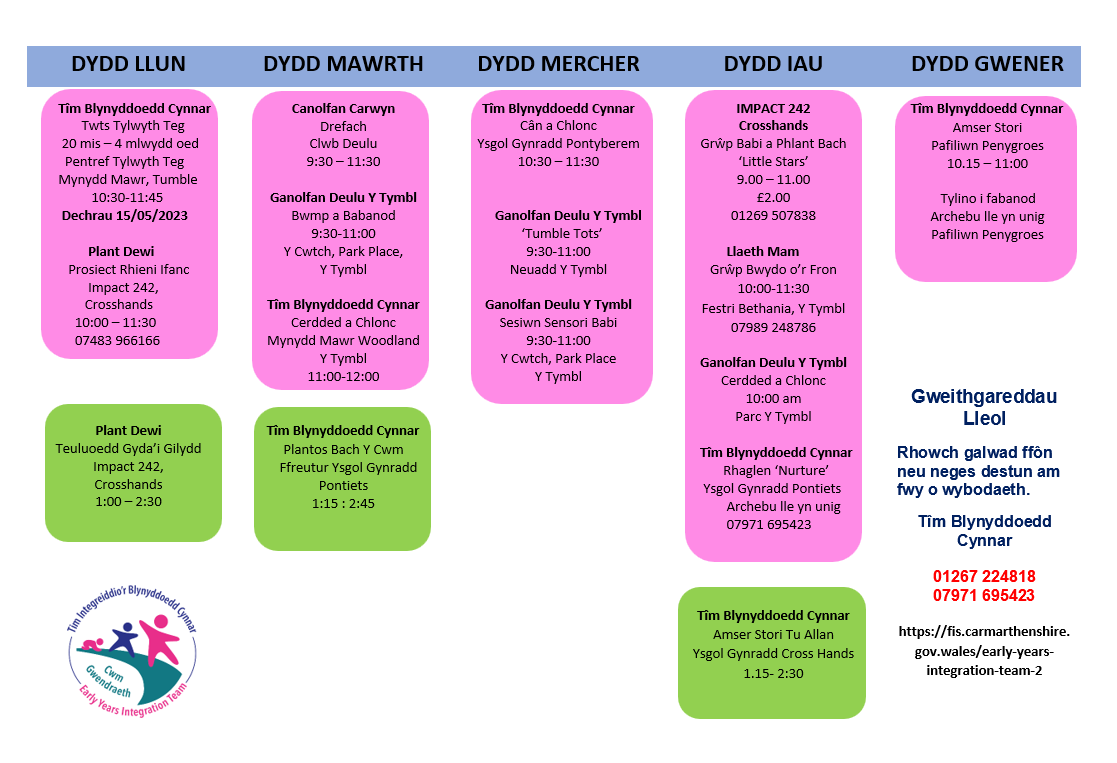 New Timetable 2023 Welsh - Carmarthenshire Family Information Service