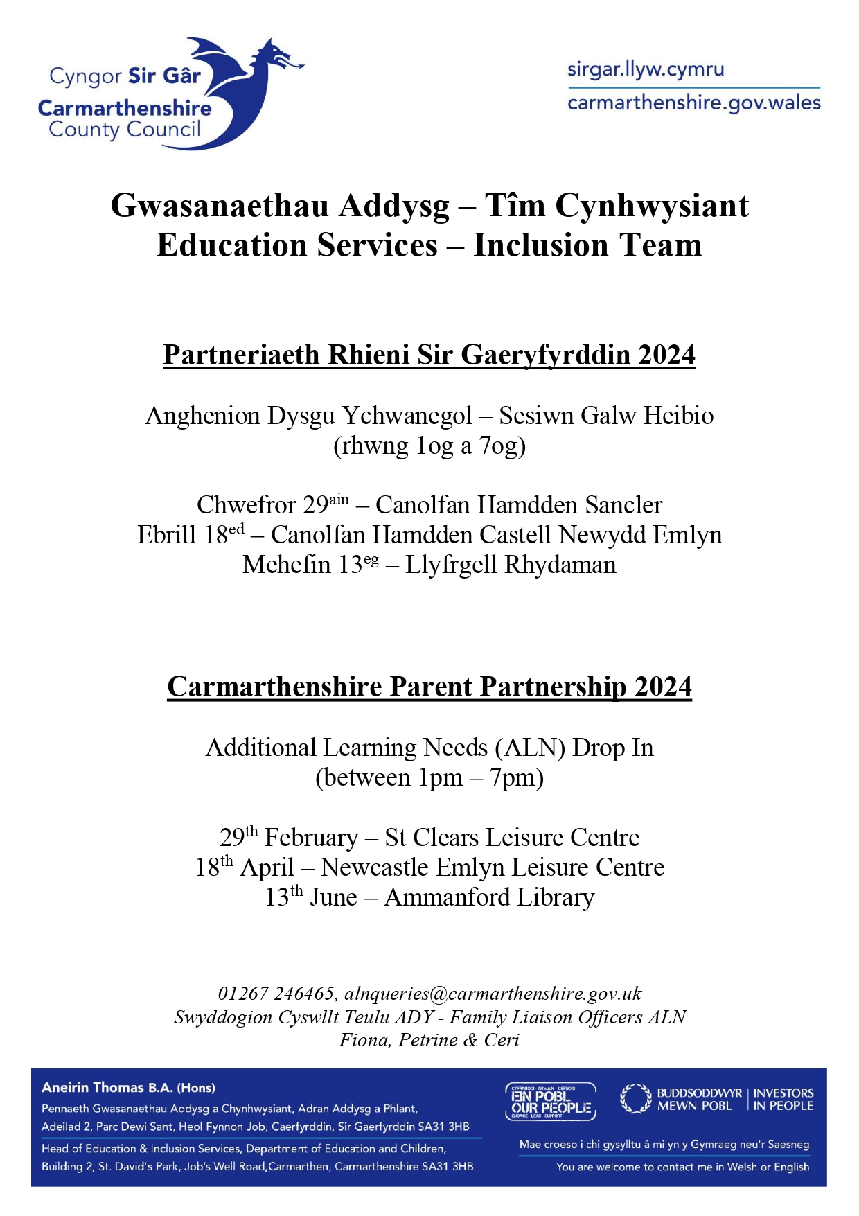 Parent Partnership Drop-in Sessions - Carmarthenshire Family ...