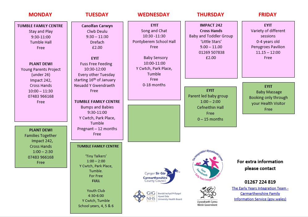 Timetable March 2024 English - Carmarthenshire Family Information Service