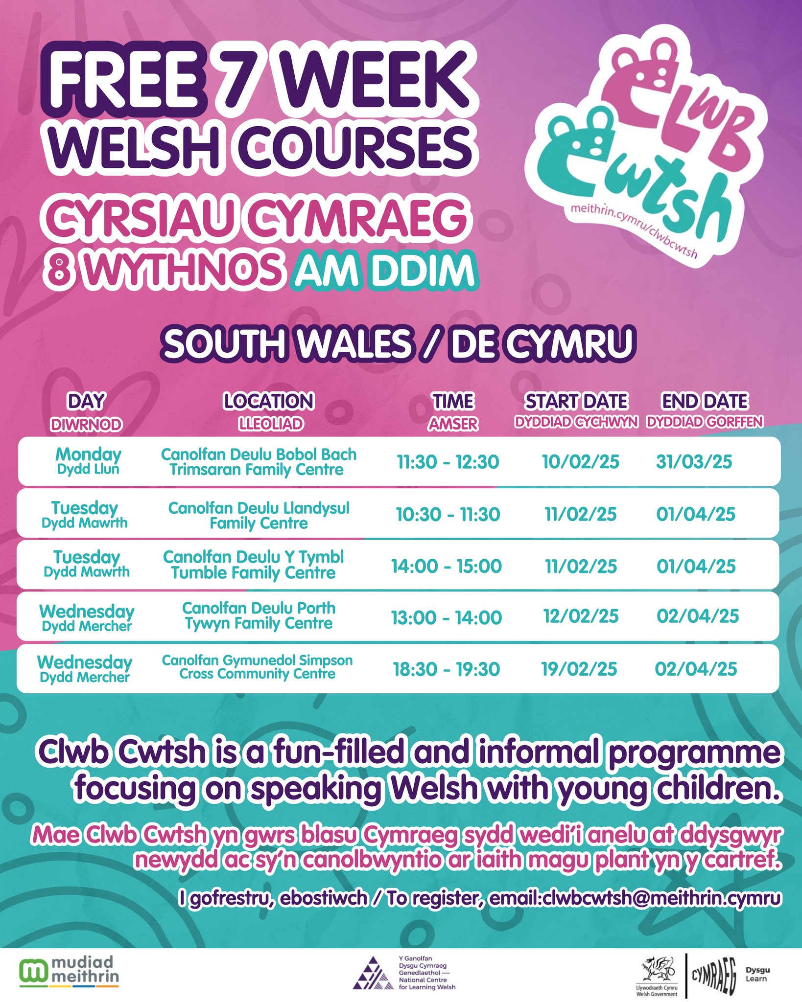FREE 7 Week Welsh Courses - Carmarthenshire Family Information Service